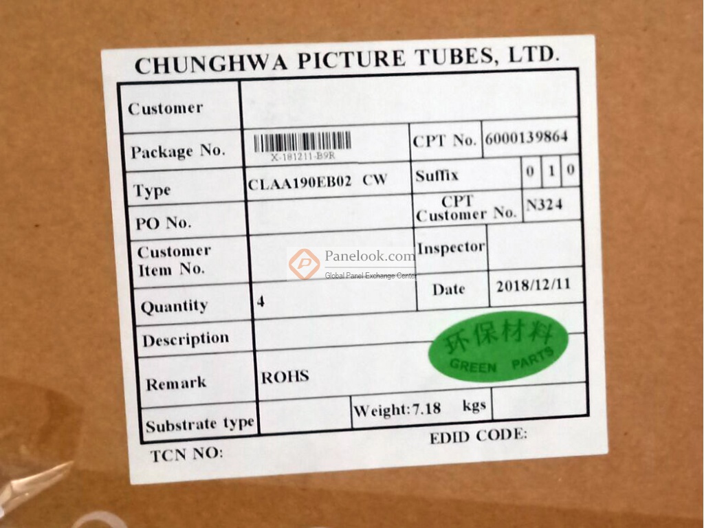 CPT CLAA190EB02 CW Overview - Panelook.com