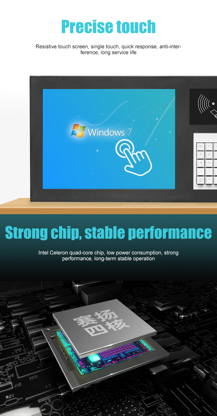 GK150Z1.HF-3B keyboard and IC reader 15 inch resistive touch computer all in one computer touch ...