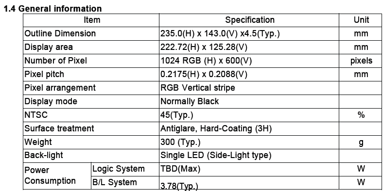 GLAT101IPS-A01-T 10.1inch LCM 1024*600 60pin IPS 850cd/m2 LVDSinterface ...
