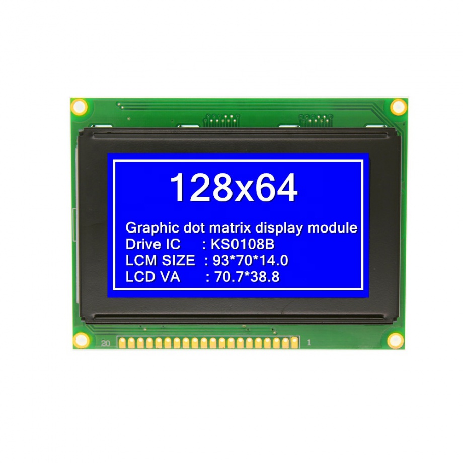TJDM12864J 3寸图形点阵液晶屏 128*64 STN图形液晶模块 蓝模负显 20PINS CPU KS0108 | 深圳市创力信电子有限公司