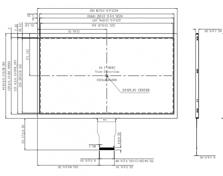 H101BWS50I8001 10.1 inch LCD screen 1024×600 resolution 50pin RGB ...