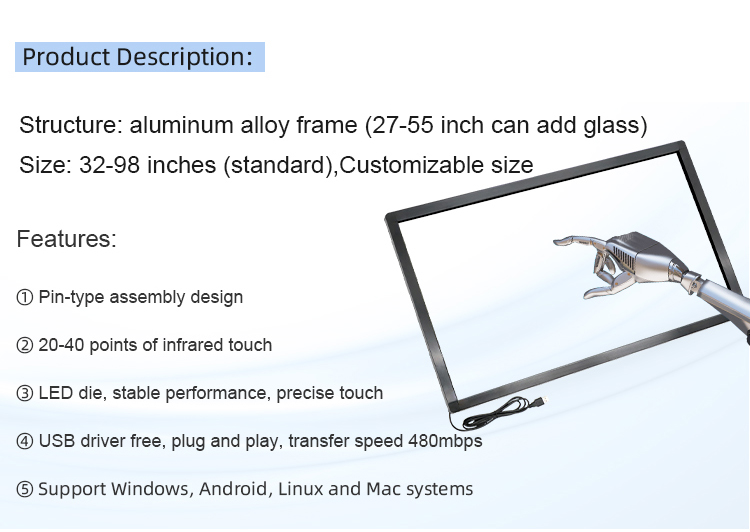 GT-IR-TF65A-1 65 Inch Infrared Touch Frame , TF Series for TV, 16:9 ...