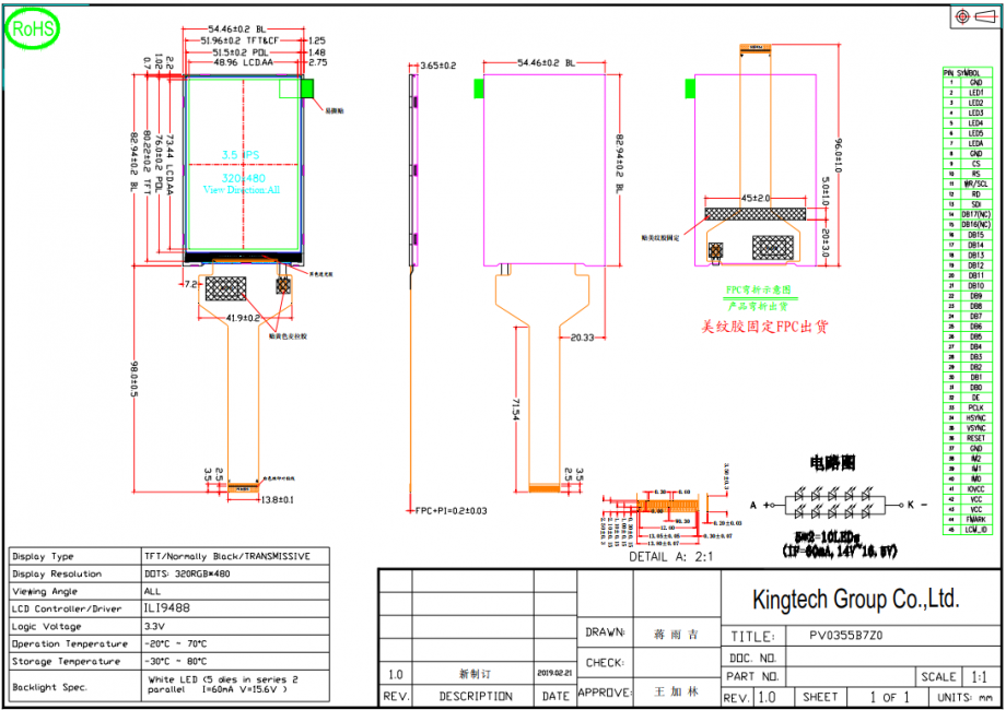 PV0355B7Z0 3.5inch Portrait Screen, HVGA display, 2000nits, High ...