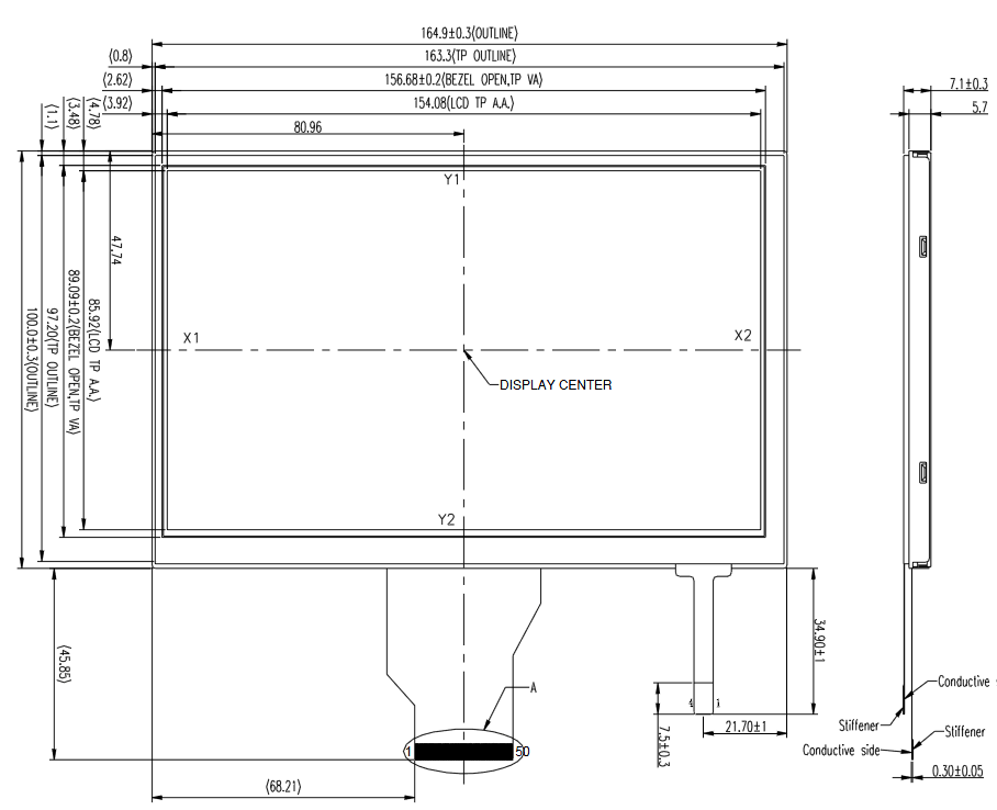 ATM0700D6B-T 7 inch RTP TFT Module 800*480 400nit 50PINS TTL Wide ...