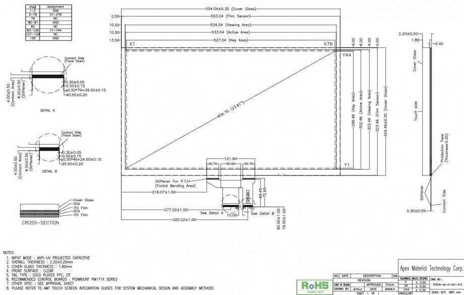 P3034-A20 AMT 23.8inch Capacitive Touch Screen P3034-A20, Industrial Control System, Digital, 23 ...