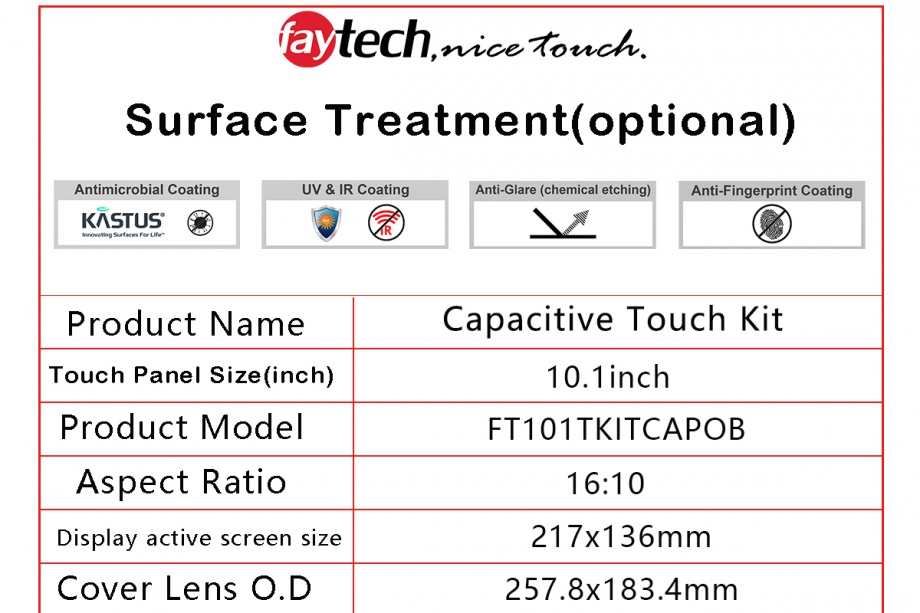 FT101TKITCAPOB faytech 10.1inch faytech Capacitive Touch Kit Optically bonded, 1920x1200, 10 ...
