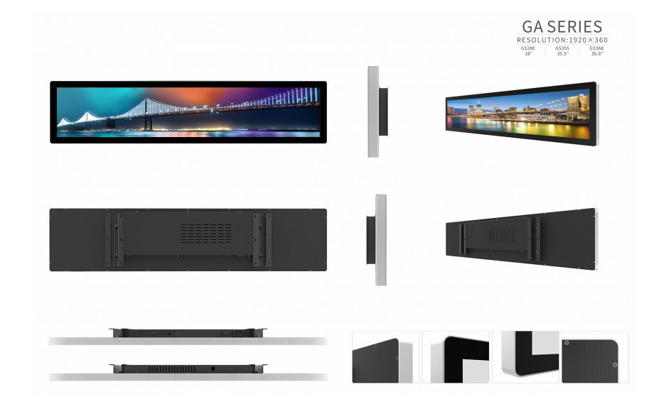 GA28 28 inch, 1920x360, 350nits, Cut Stretched Bar LCD Displays, Shelf ...