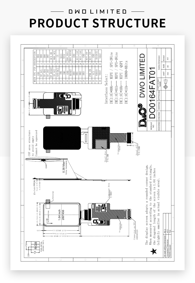 DO0164FAT01 AMOLED screen DO0164FAT01 1.64inch 280*456 SPI QSPI MCU ...