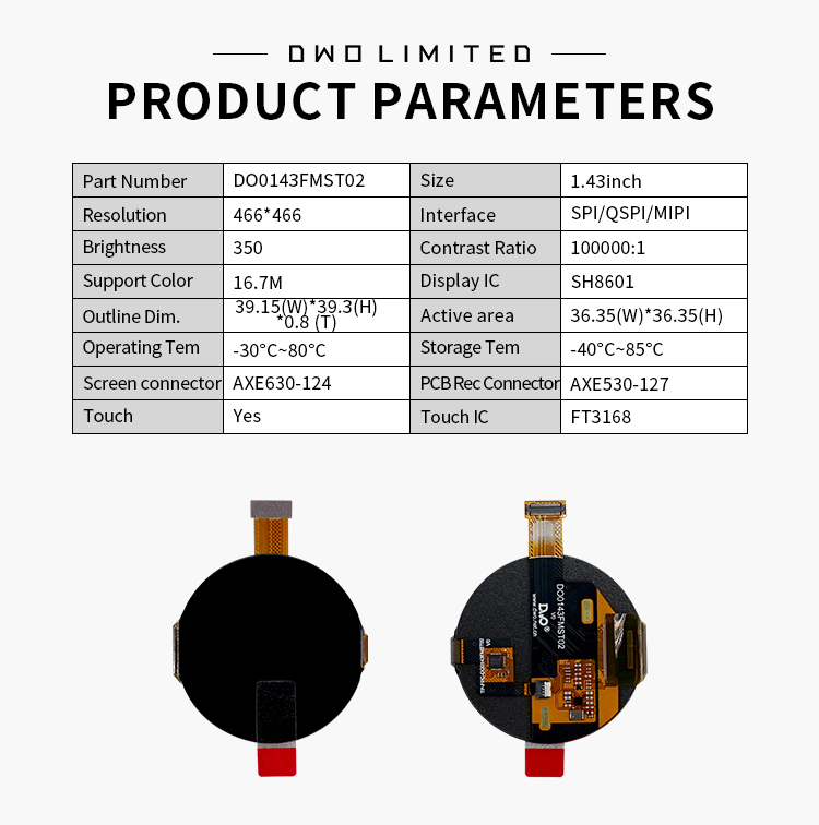 DO0143FMST02 AMOLED screen DO0143FMST02 1.43inch 466*466 SPI QSPI MIPI ...