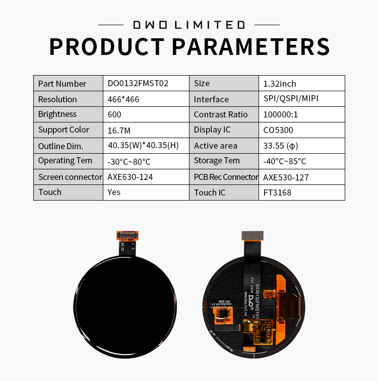DO0132FMST02 AMOLED screen DO0132FMST02 1.32inch 466*466 SPI QSPI MIPI ...