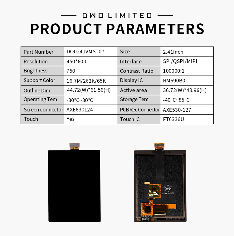 DO0241VMST07 AMOLED screen DO0241VMST07 2.41inch 450*600 SPI QSPI MIPI ...