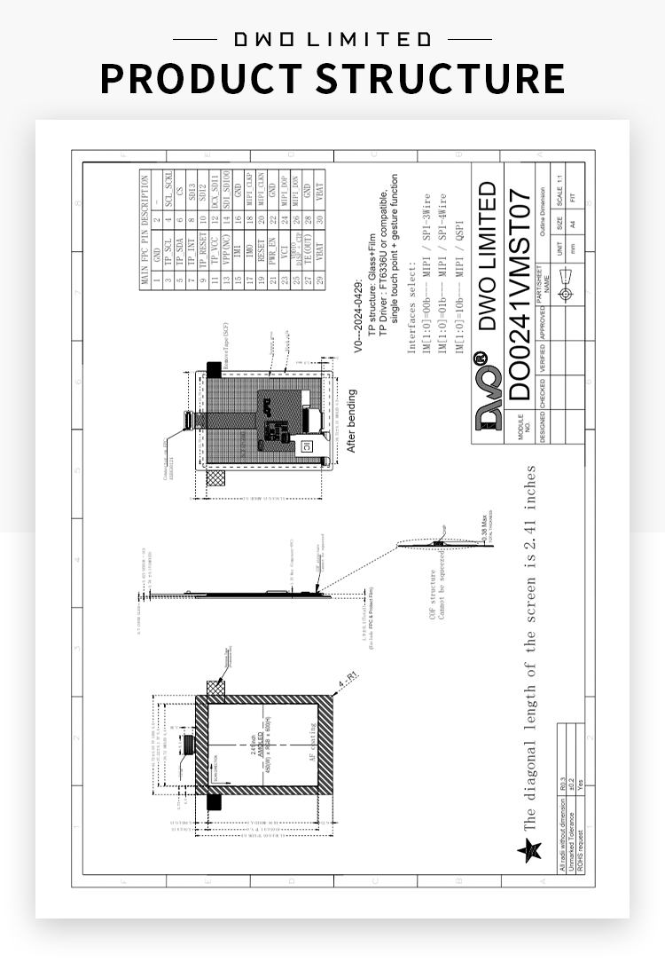 DO0241VMST07 AMOLED screen DO0241VMST07 2.41inch 450*600 SPI QSPI MIPI ...