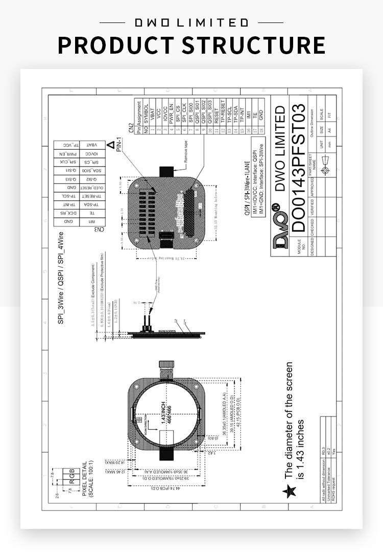 DO0143PFST03 AMOLED screen DO0143PFST03 1.43inch 466*466 SPI QSPI LCD Display Module STM32 ESP32 ...