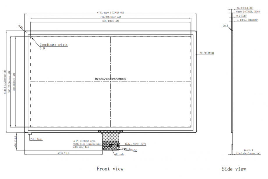 FN320PGRGXX007A 32"capacitive screen, G+G , 16:9, USB, multi-touch ...