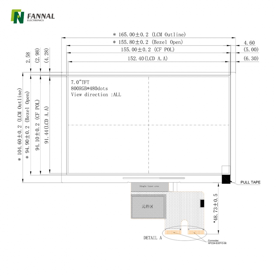 FN0700D083A 7.0inch TFT display 800x480 IPS LCD 60PINS TTL Industrial ...