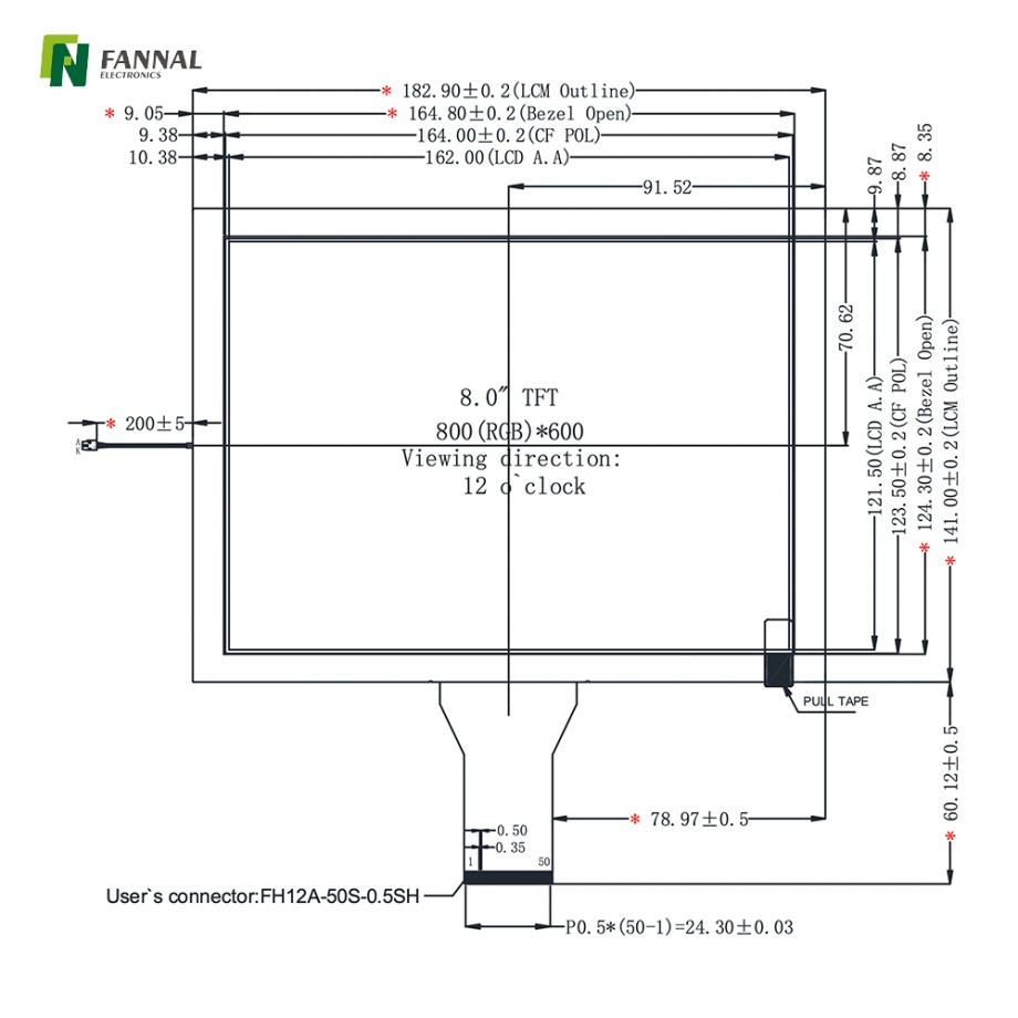 FN0800D009A 8-inch TFT LCD , 800x600, 300cd/m2, 50PINS , RGB ...