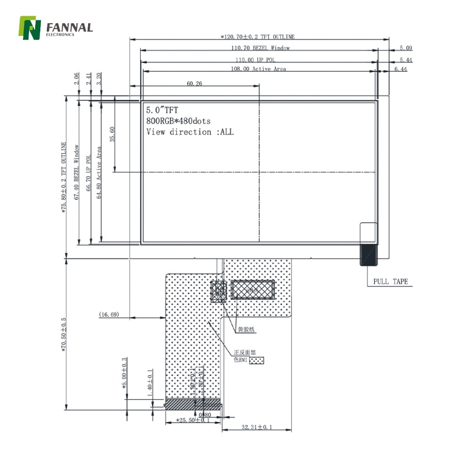 FN0500D037A 5-inch Industrial TFT LCD, 800x480, High Brightness ...