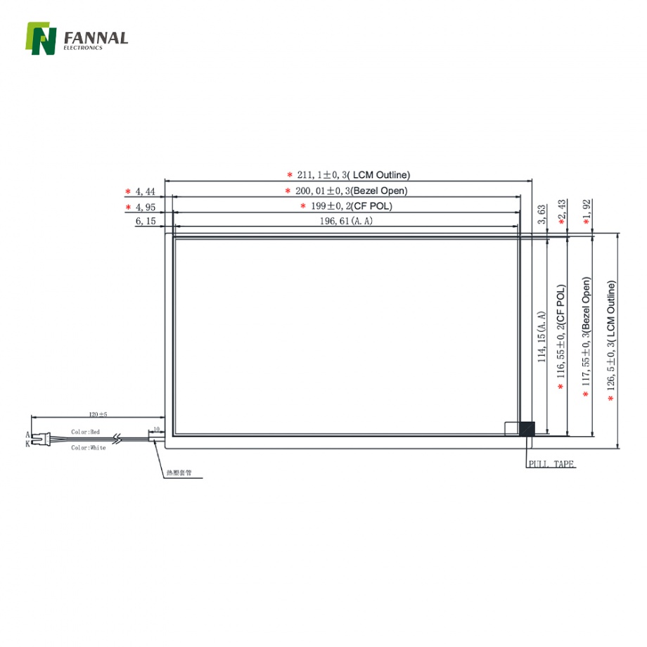 FN0900D001A 9-inch Industrial TFT LCD, 1024x600 , 500cd/m2, 40PINS ...