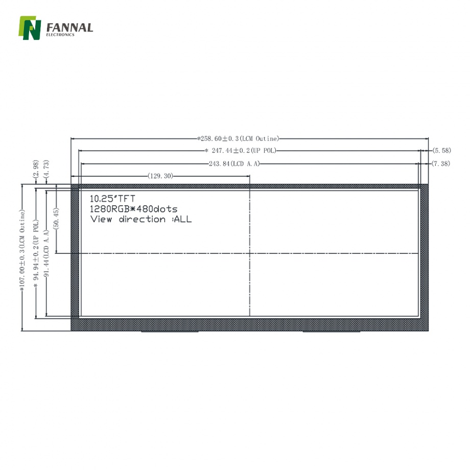 FN1025D002A 10.25-inch Industrial TFT LCD Resolution 1280x480 ...