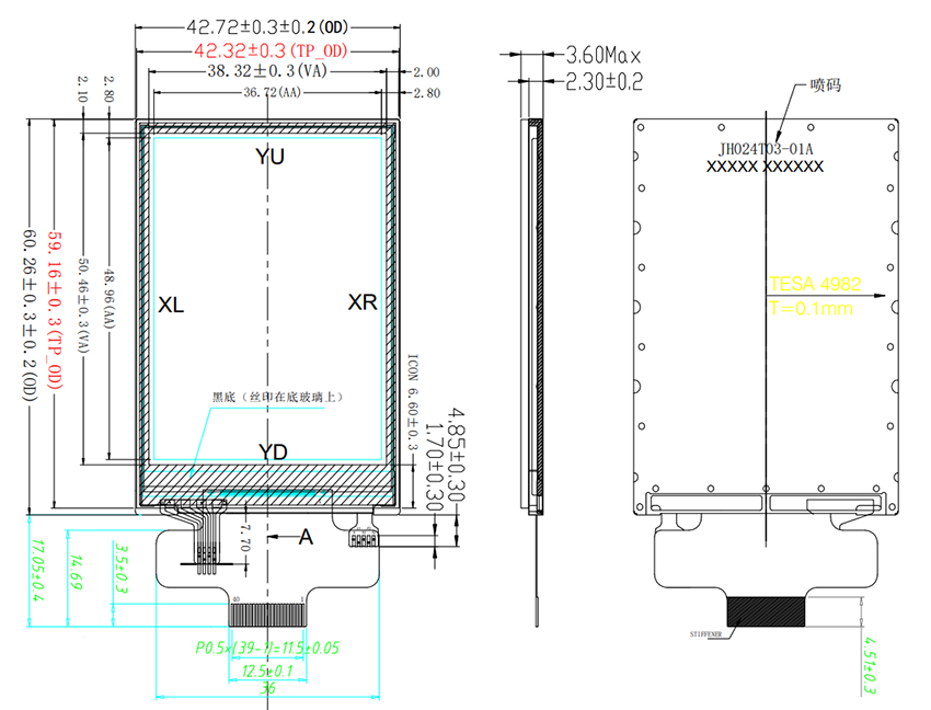 JH024T03-01A 2.4inch TFT display, 240*320, 250cd/m², 24PINS, CPU ...