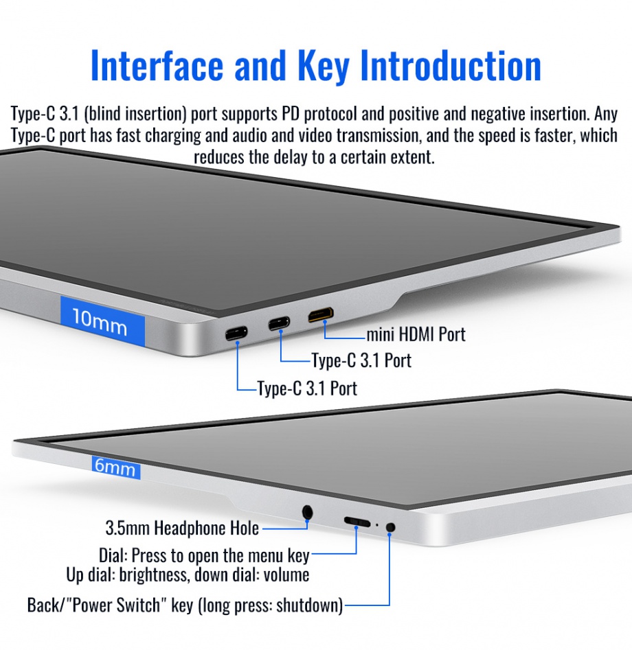 156UC-4K Portable monitor, 15.6-inch 4K portable monitor, Type-C one ...