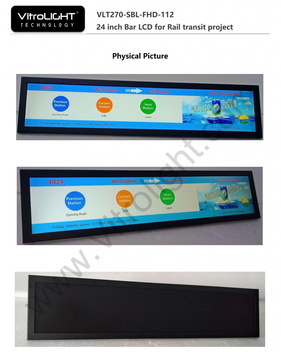 VLT270-SBL-FHD-112 Vitrolight 27" 1/3 cut 1920*360 700nits Stretched TN ...