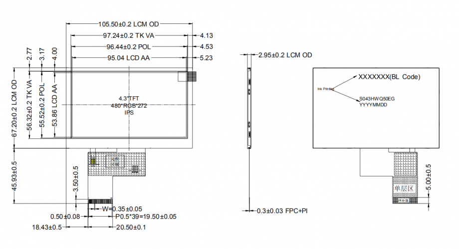 S043HWQ50EG 4.3inch, 480x272, 1000nits, 40pins TTL | Shenzhen CDTech ...
