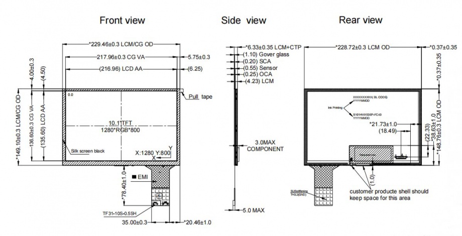 S101HWX53EP-FC43 10.1inch , With CTP and OCA , 1280x800 800nits ...