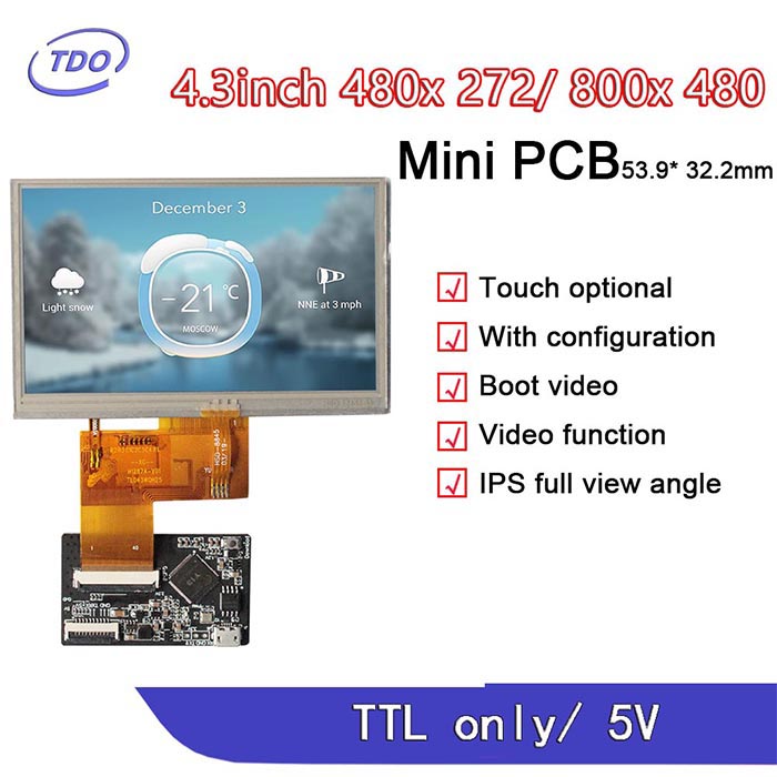 TY043WQC02RT TDO UART 4.3inch 480*272 lcd display with small PCB drive ...