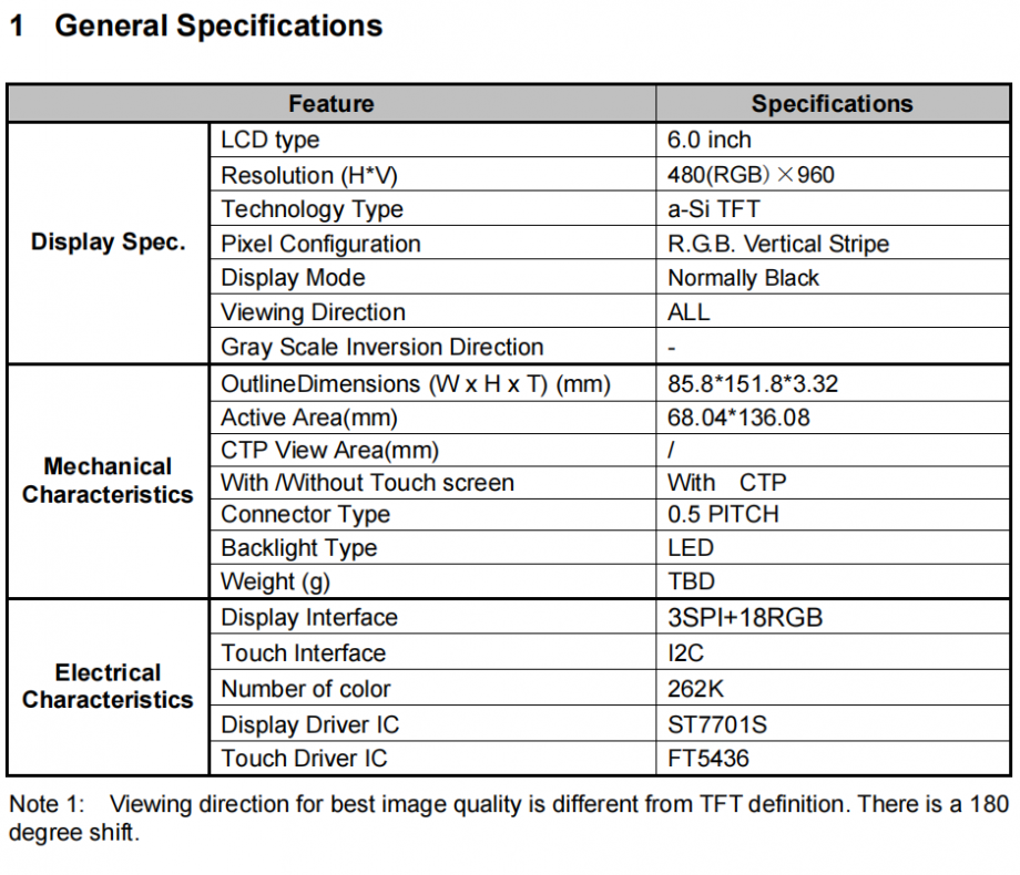 TL060WVV01CT-I1360A TDO 6.0 inch With CTP, 480*960, 450nits, 40pins ...