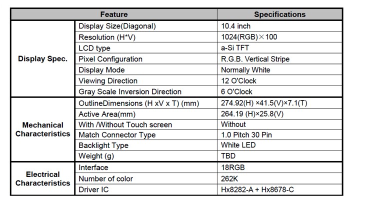 TL070FWV02-H1570A TDO 6.88 inch bar strip LCD display 280*1424, high ...